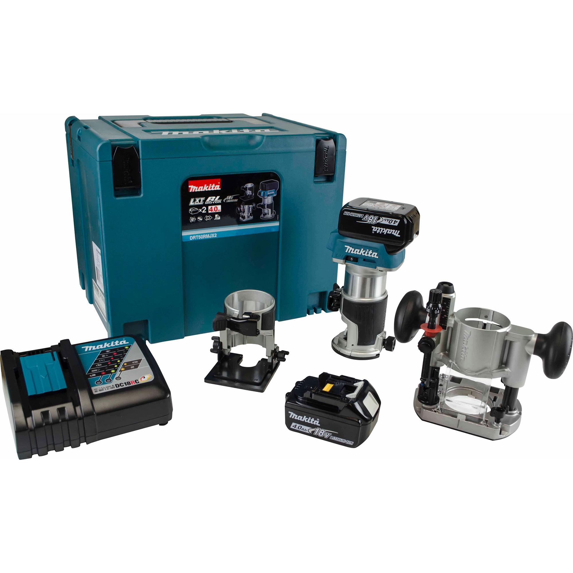 Makita MAKITA DRT50RTJX2 18v Brushless Router/Trimmer+Bases with 2x5ah ...