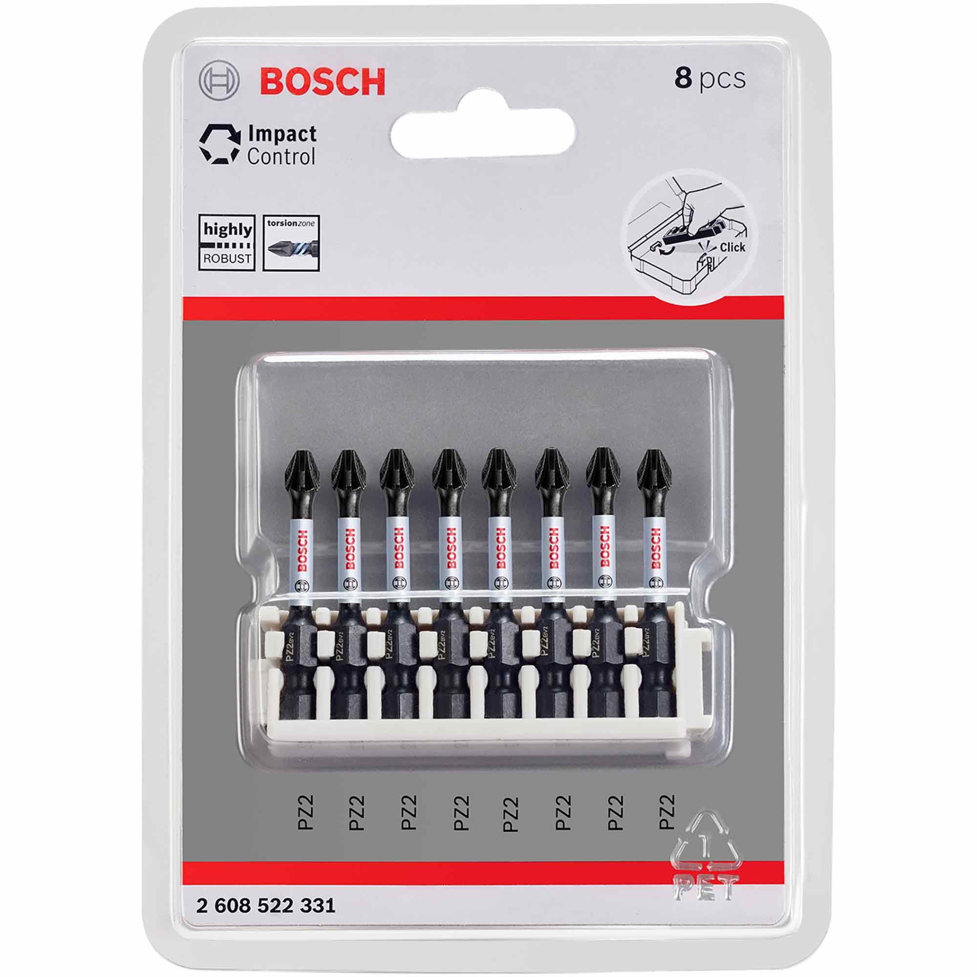 BOSCH 2608522331 Impact Control Bit Pack 50mm 8xPZ2 - ToolStore UK