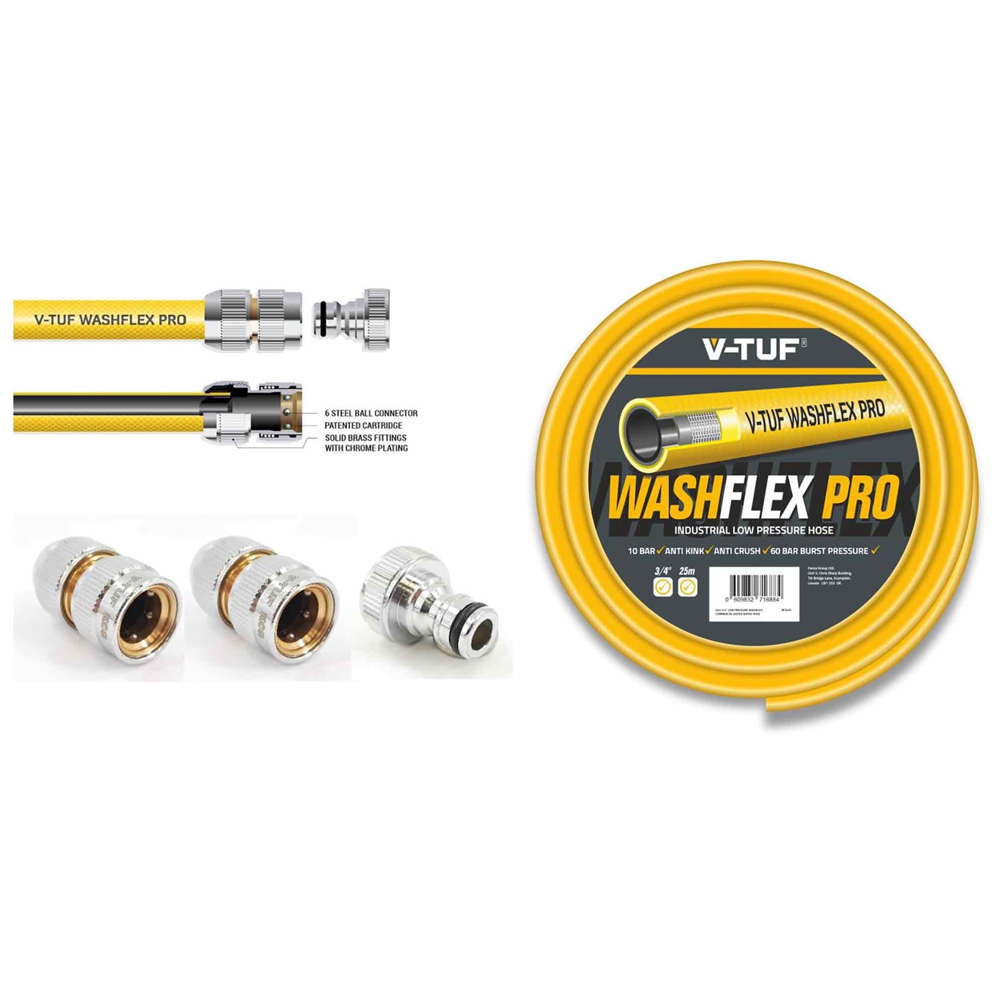 V-TUF BF3425-KIT1 25m 3/4 Washflex Hose/Coupling Kit - ToolStore UK