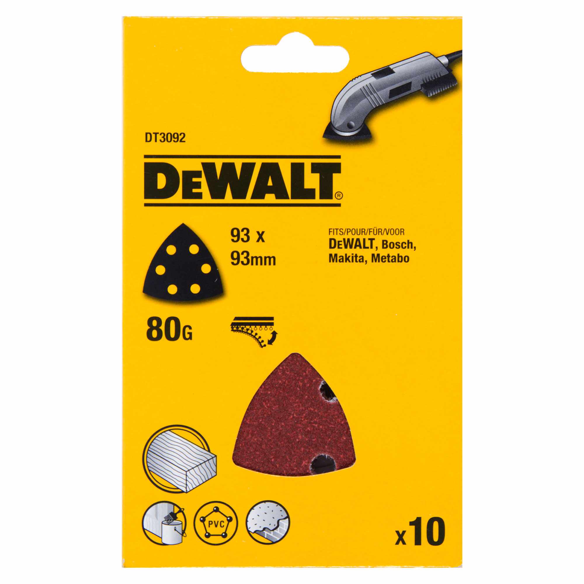 DEWALT DT3092QZ 93x93mm 80G Sanding Sheet 10 pack - ToolStore UK